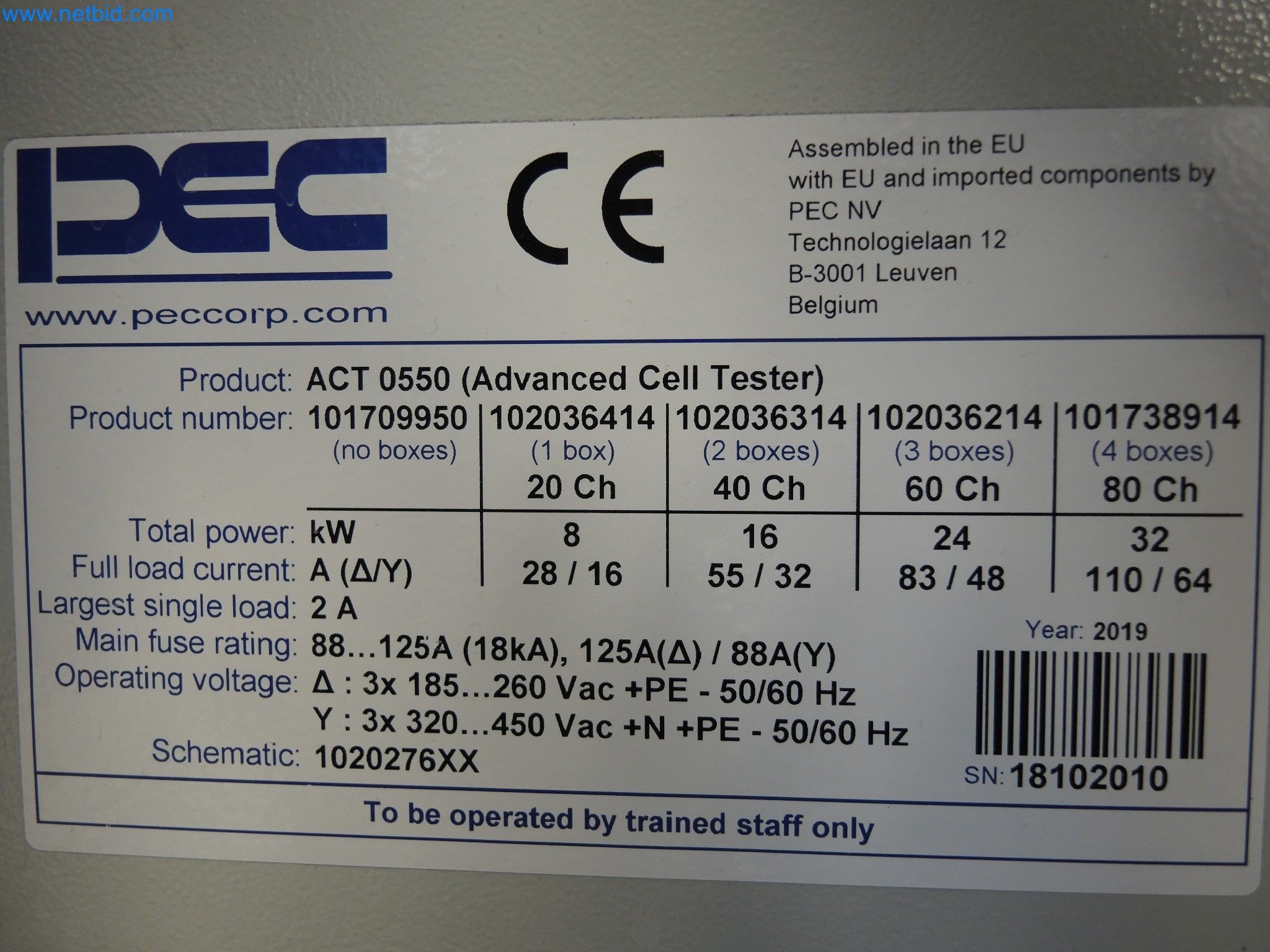 Bloc d'alimentation / Cell Cycler (TEX-NRG-RIG-013) PEC ACT 0550 ...