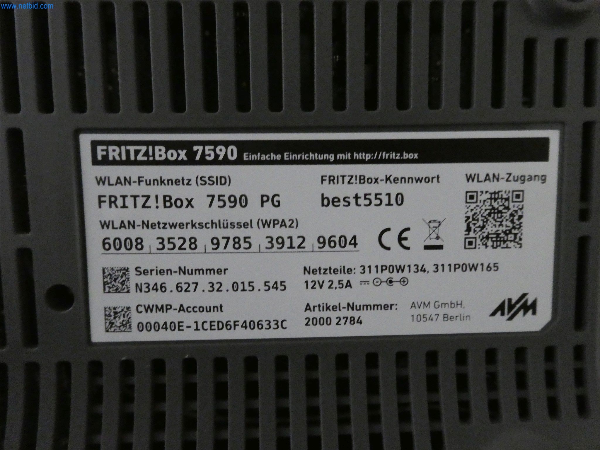 buy used Router AVM FRITZ!Box 7590 PG (Auction #18906-30) | NetBid ...